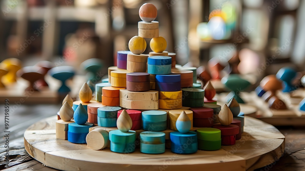 On a tactical play the floor wooden toys rotate by a strong magnet ...