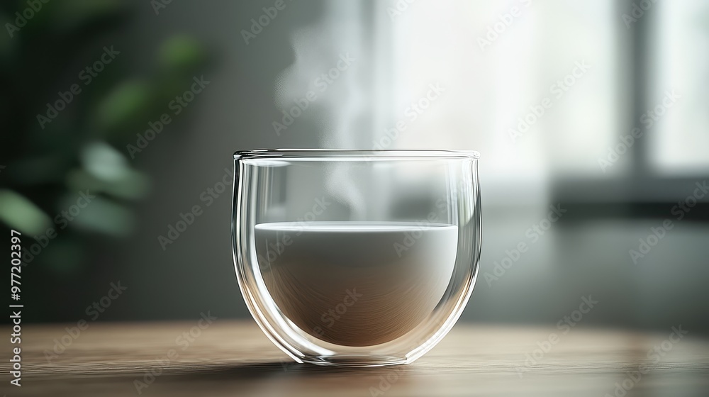 Double-walled glass cup mockup with steam rising Stock Illustration ...
