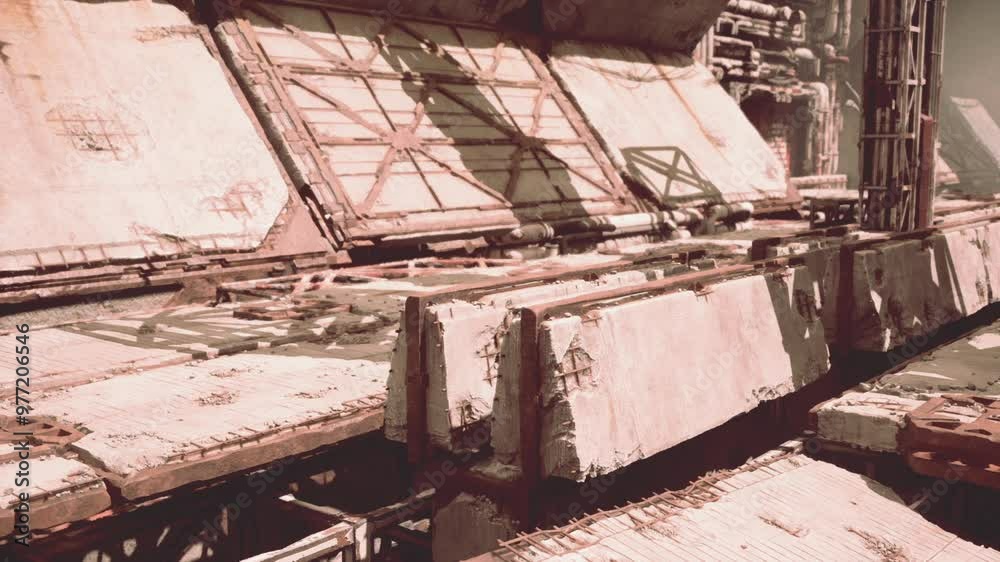 The remnants of an old oil terminal reveal significant damage and ...