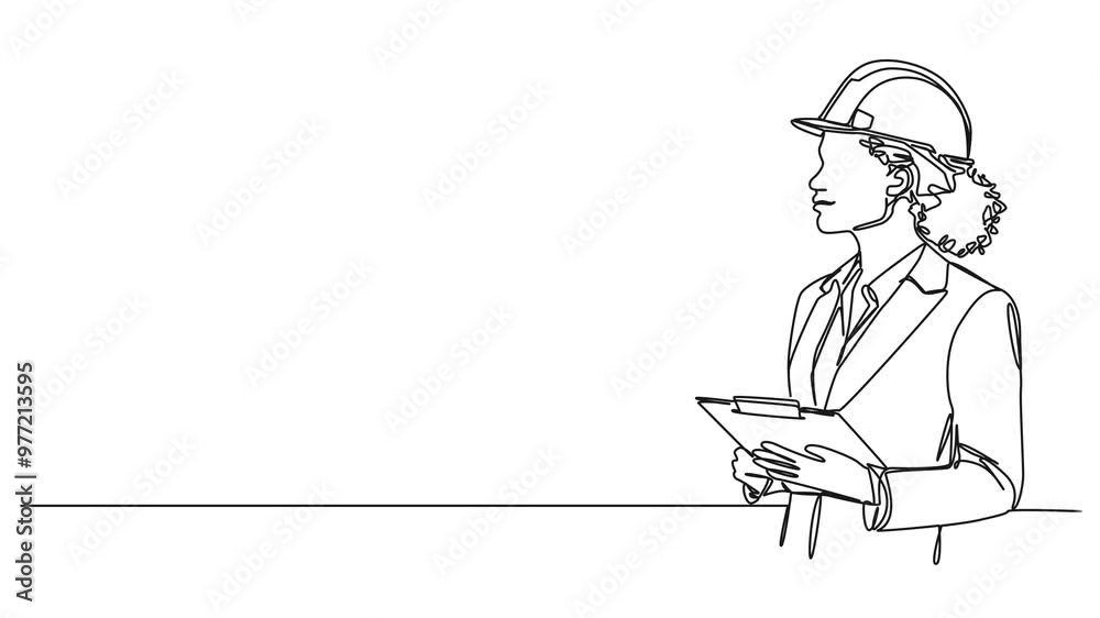 animated continuous single line drawing of female civil engineer or ...