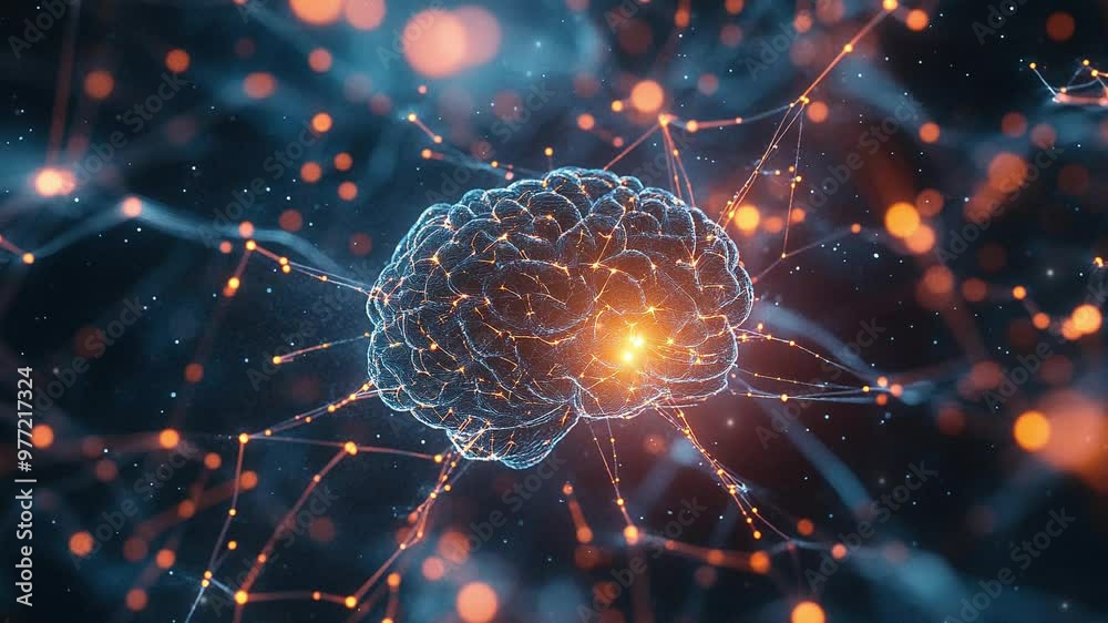 Human brain with neural connections. Human brain hologram. Brain anatomy. Human brain animation ...