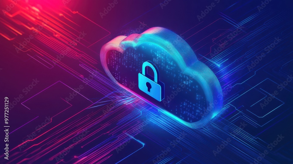 Abstract Illustration of Cloud Security Services with Cloud Icon and Padlock Symbol Representing ...