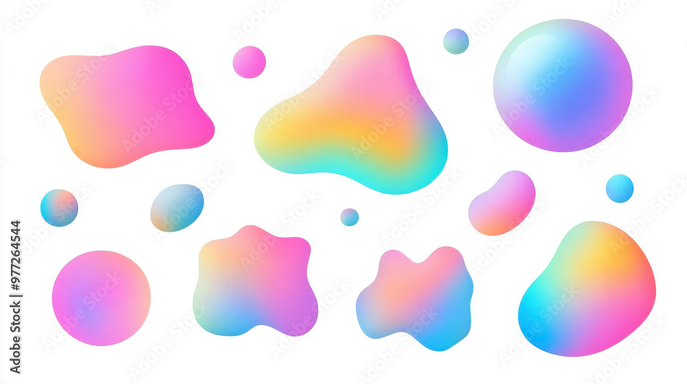 Vibrant gradient bubble geometric shapes on white background creating a ...