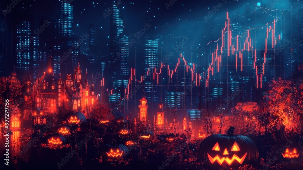 Spooky Stock Market Trends: Halloween-Themed Charts with Creepy Icons ...