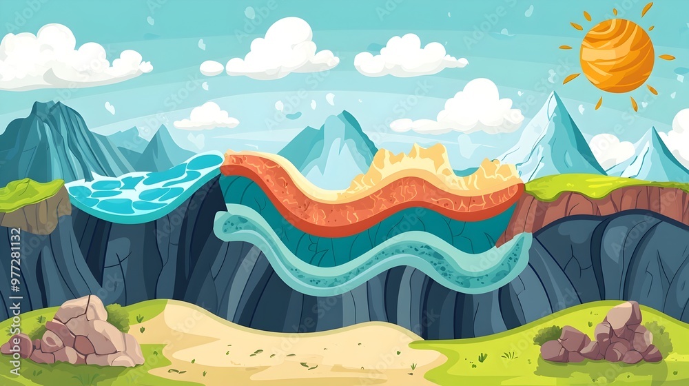 Cartoon Cutaway Depiction of Earth's Geologic Layers and Tectonic ...