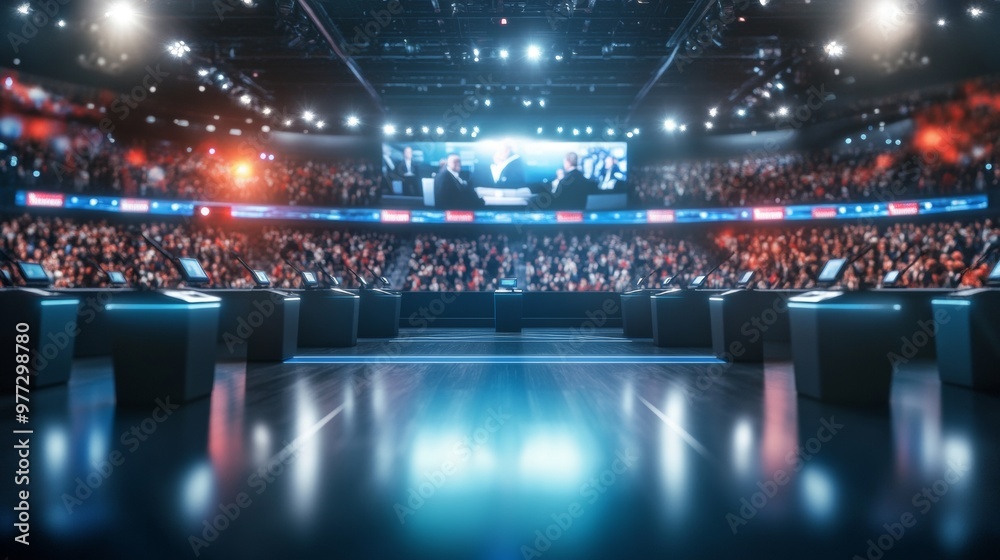 Virtual debate stage with American political candidates as holograms ...