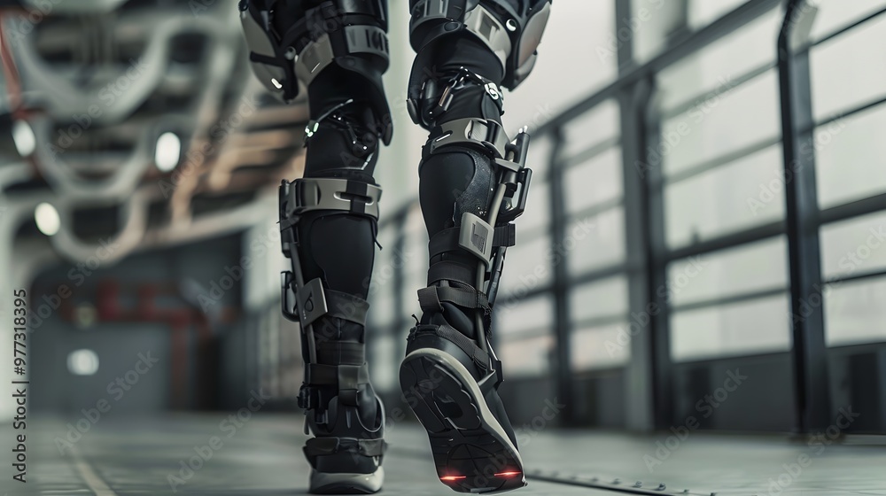Robotic Exoskeleton: A person wearing a robotic exoskeleton, enhancing ...