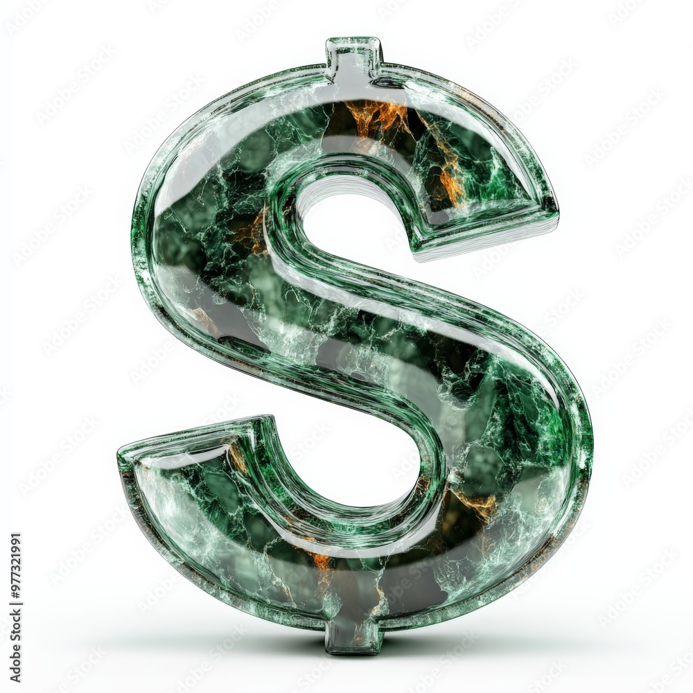 Emerald Dollar Sign: A vibrant, green marble texture gives a luxurious ...