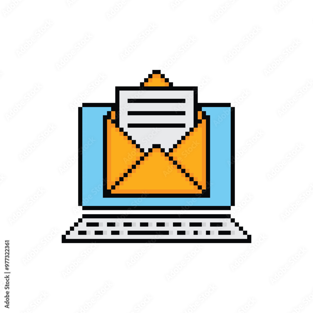 pixel laptop mail icon. Vector pixel art computer with envelope 8 bit ...