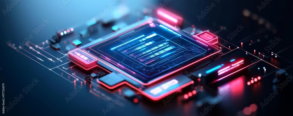 Interactive UI style guide tools, glowing hologram displays, modern ...