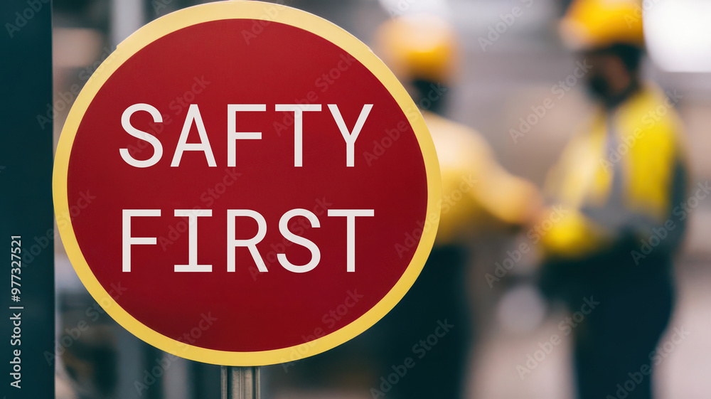 An industrial site with clear safety signage and workers wearing ...