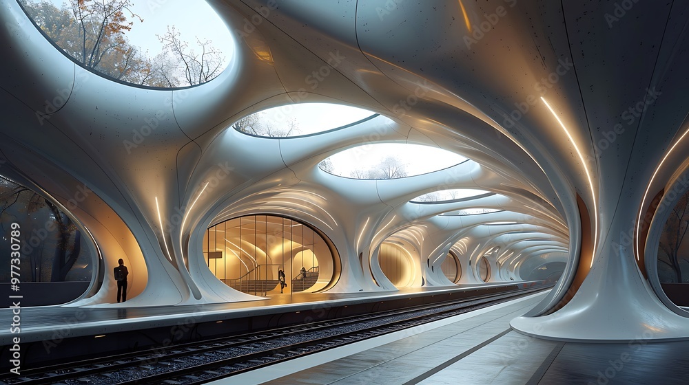 Hypermodern train station with sweeping organic forms: A hypermodern ...