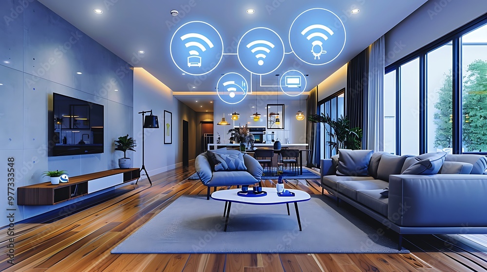 High-tech smart home with IoT devices visible: A sleek, modern home ...