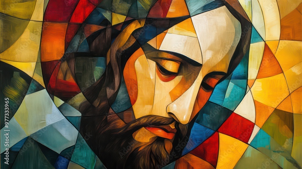 Jesus Christ in abstract art forms, where His figure is depicted ...