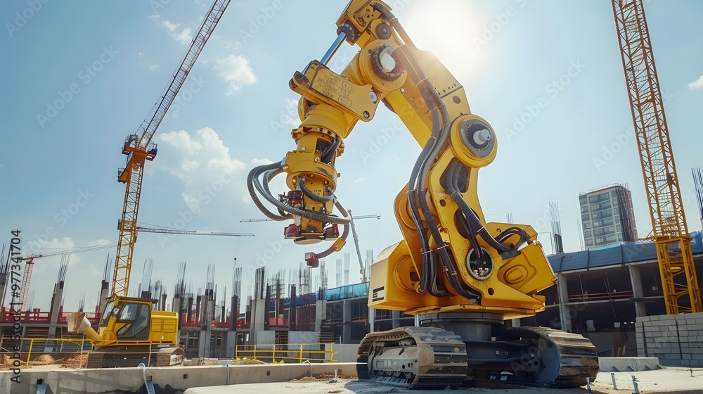 Robot Construction Worker: A robot operating heavy machinery on a ...