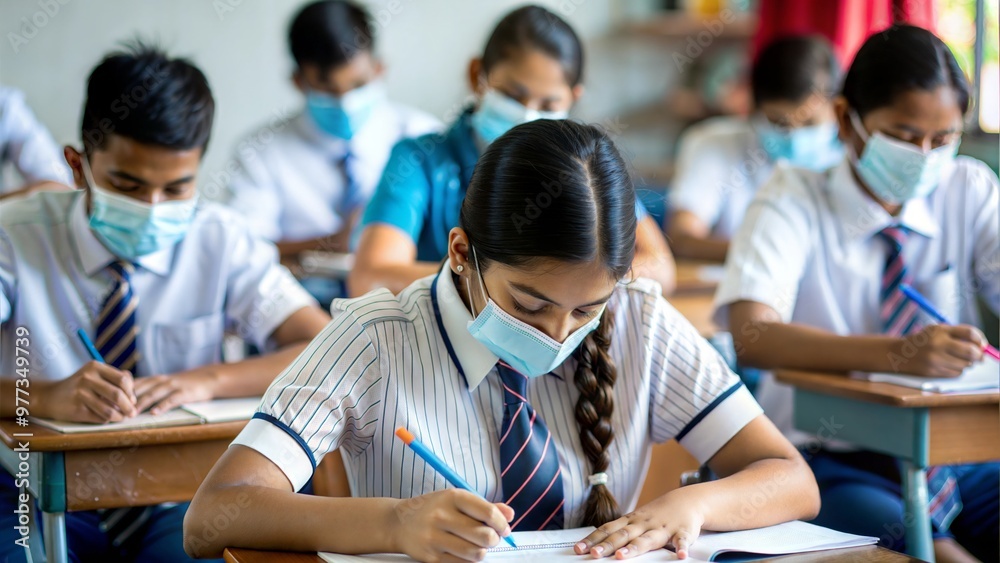 Indian Classroom Exam Scene – Wide shot of a classroom with students ...