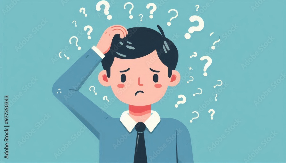 A vector art of a person scratching their head with a puzzled ...