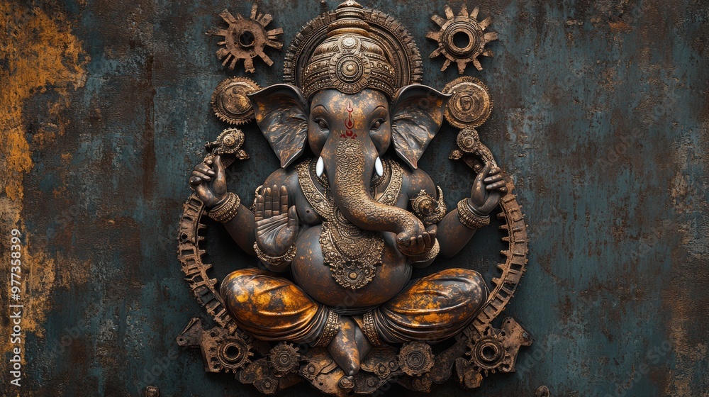 Intricate bronze statue of Lord Ganesha, symbolizing wisdom and ...