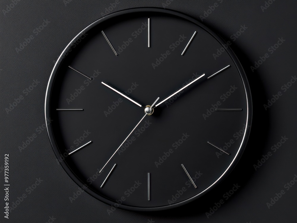 Minimalist black wall clock displaying time elegantly against a dark ...