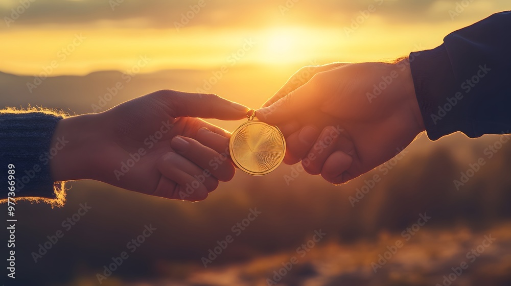 Hands Clasping a Medal in Unity: Two hands clasping a medal together ...