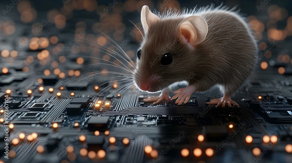 Cybernetic Rodent Navigating Digital Maze of Circuit Boards Stock Photo ...