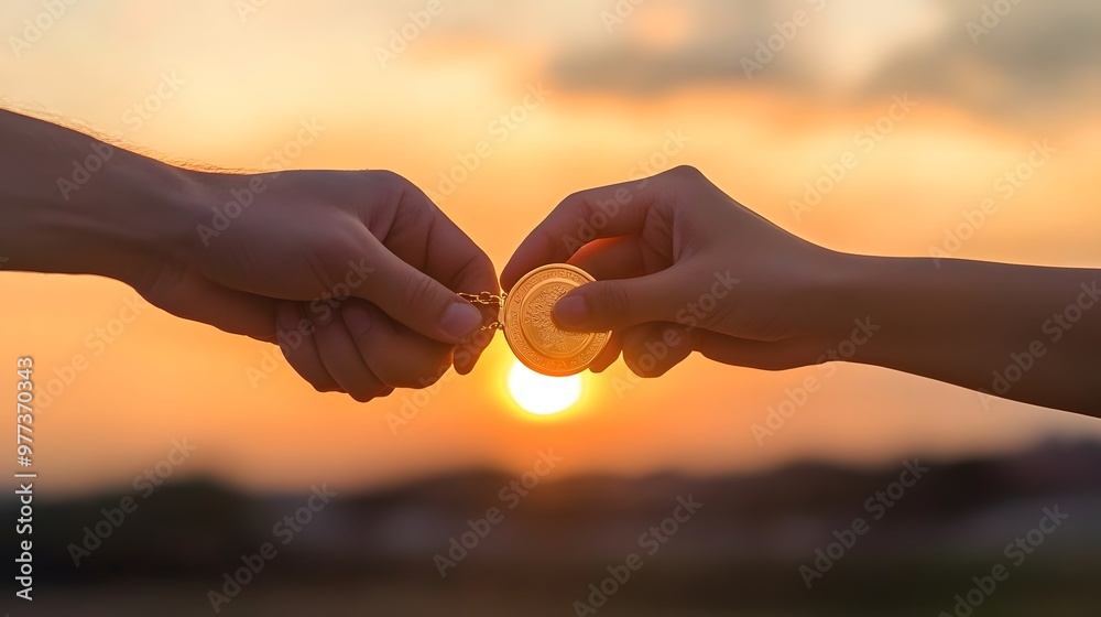 Hands Clasping a Medal in Unity: Two hands clasping a medal together ...