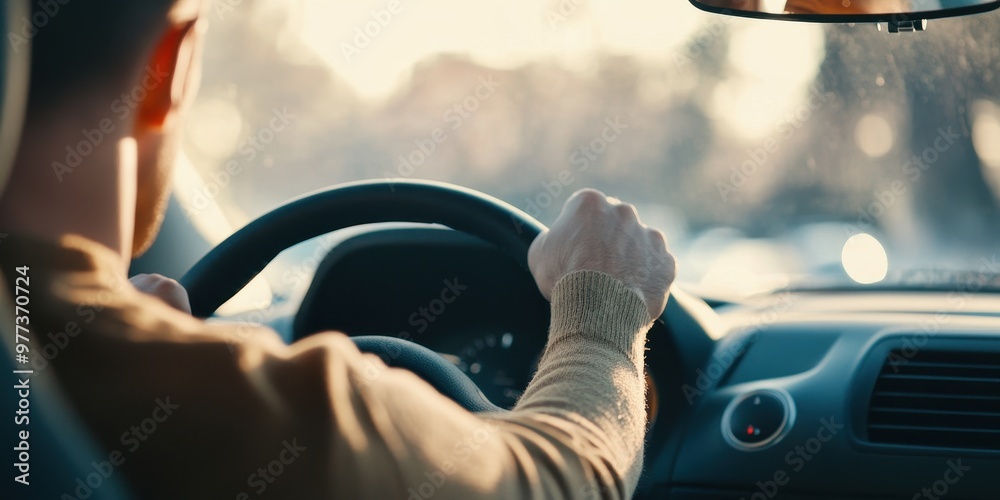 Professional driving instructor guides learner during a lesson on city ...
