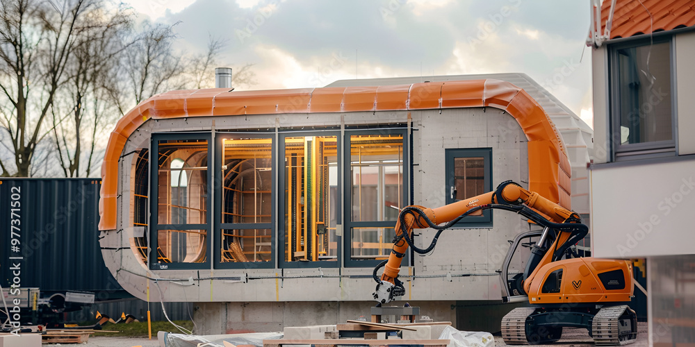 Robotic Arm Building a 3D-Printed Sustainable House Showcasing ...