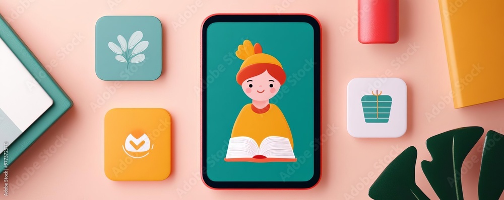 Language learning app UI, interactive and colorful, playful icons for ...