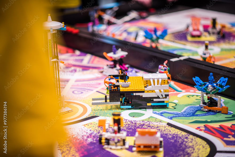 Bratislava, Slovakia - 03.09.2024: FLL - First Lego league structures ...