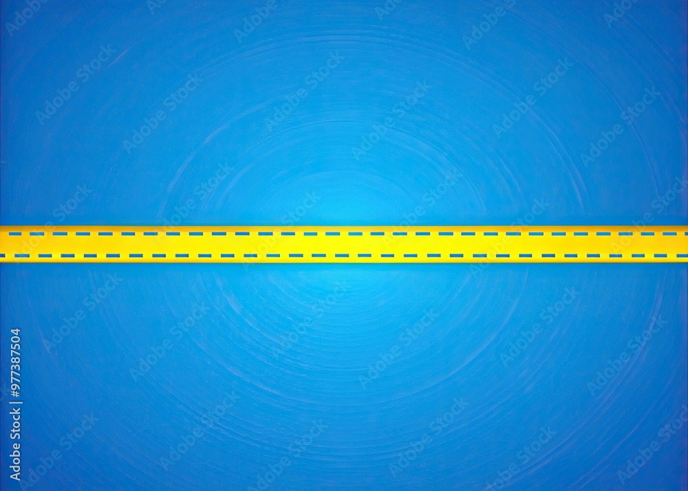A bold, yellow dashed line stretches horizontally across a vibrant blue ...