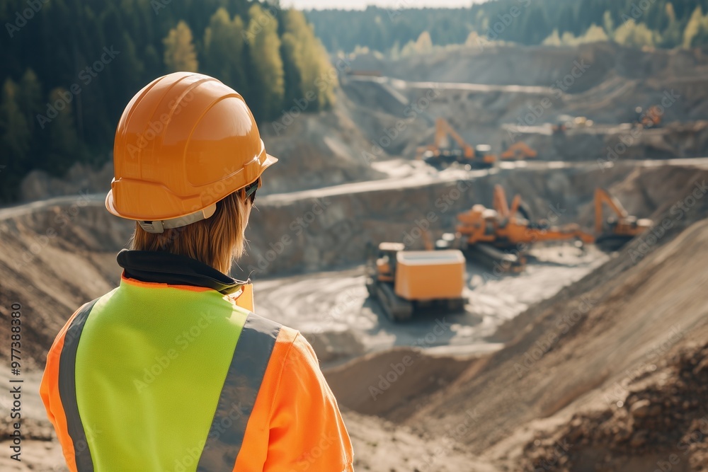 Horizontal Banner. Construction worker in reflective gear and hard hat ...