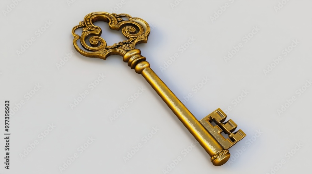 Ornate Golden Key with Intricate Engravings, Featuring a Shiny and ...