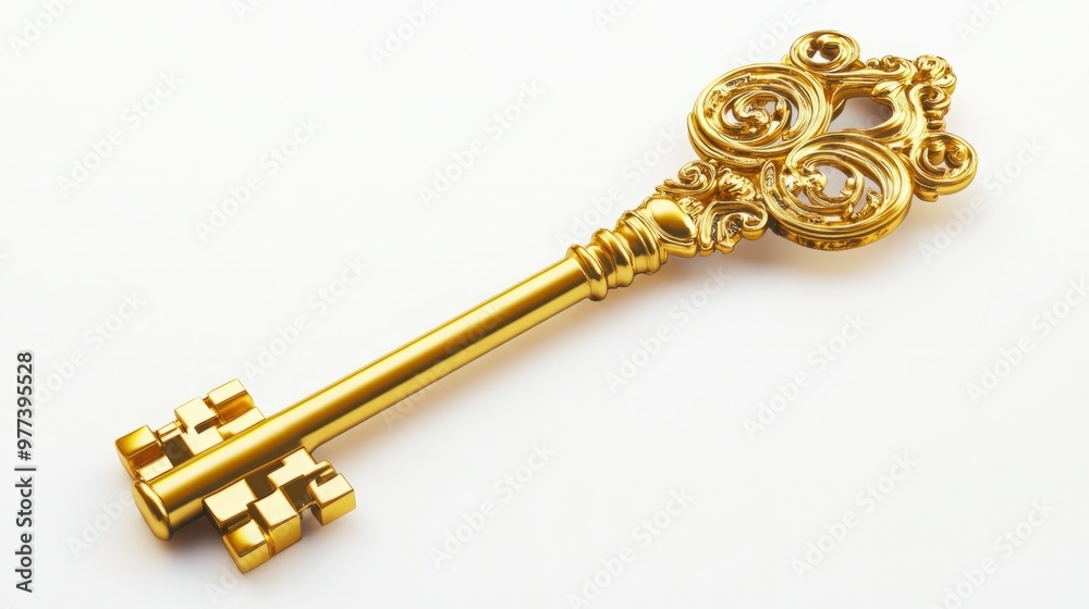 Ornate Golden Key with Intricate Engravings, Featuring a Shiny and ...