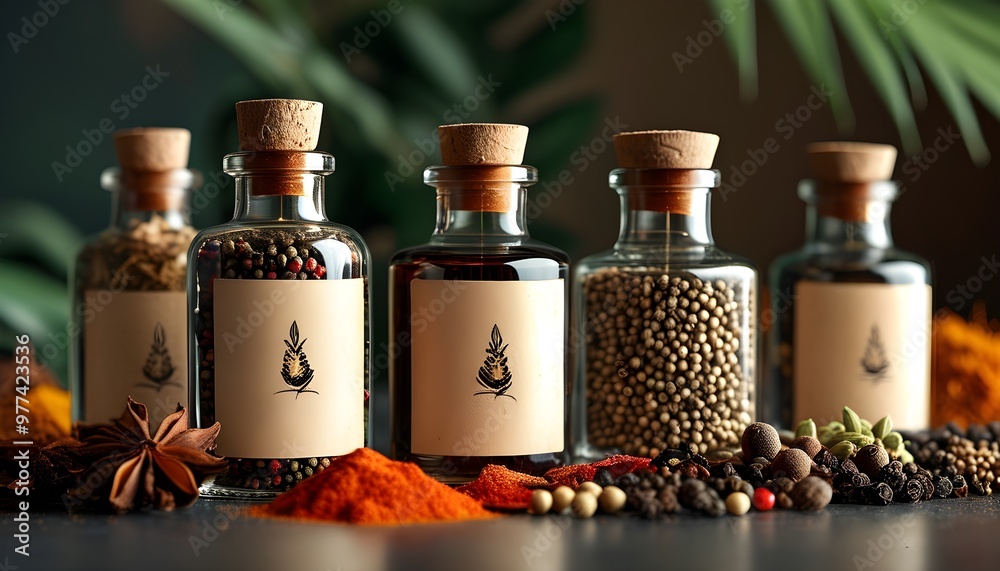 Modern mockup of exotic spice kits with creative packaging set in a ...