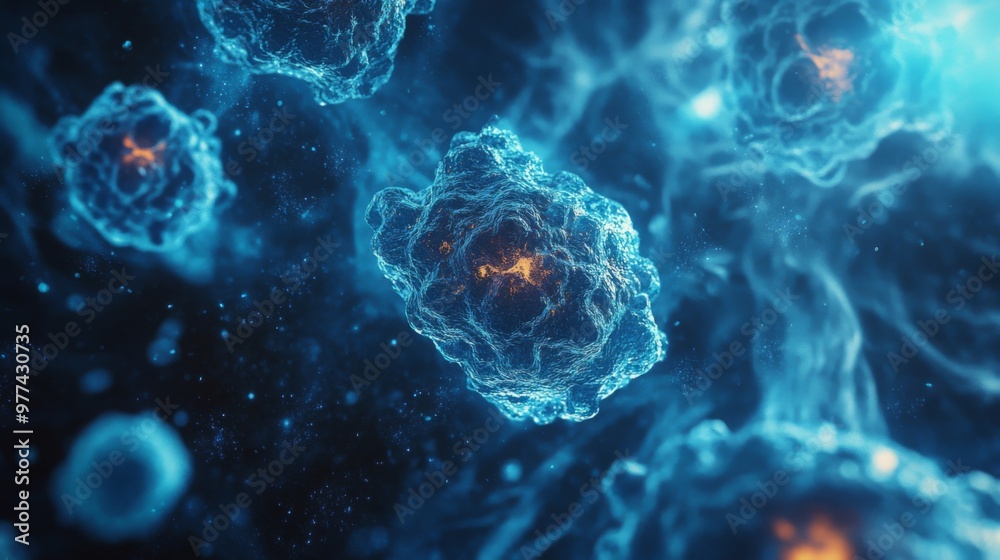 The scene of nanoparticles delivering drugs to cancer cells is rendered ...