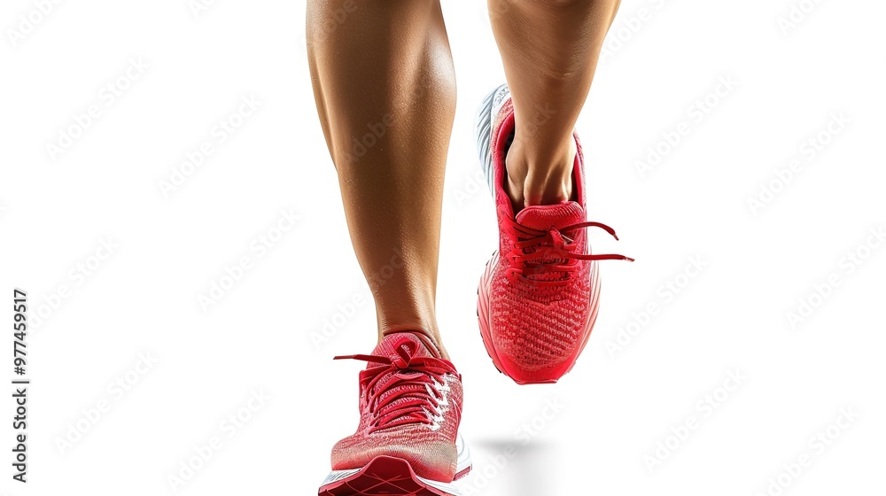 A dynamic picture showing a person in full motion, running on a clean ...