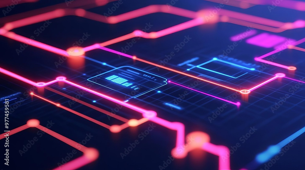 Interactive user flow tool, glowing path visualization, holographic ...