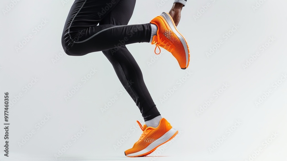 A dynamic picture showing a person in full motion, running on a clean ...