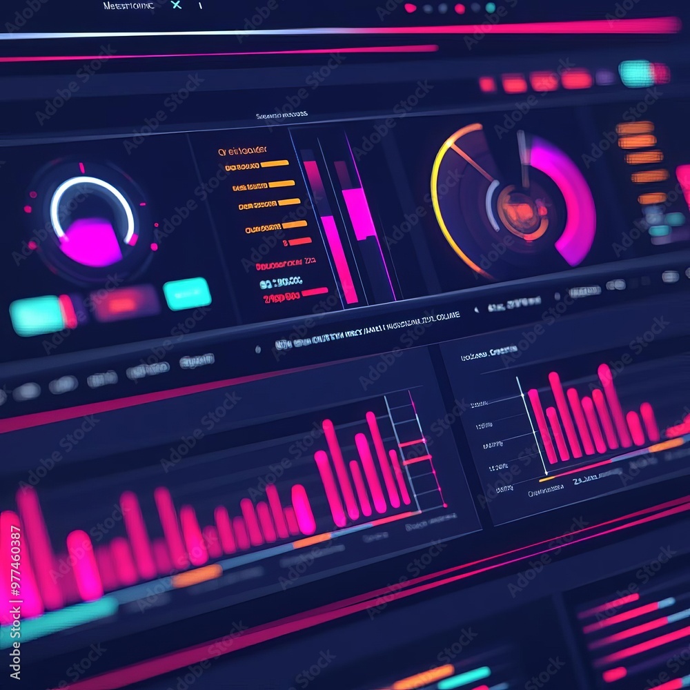 Interactive user retention dashboard, glowing engagement metrics, holographic churn analysis ...