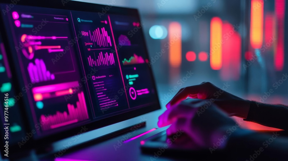 Remote UX testing dashboard, holographic user feedback, glowing ...