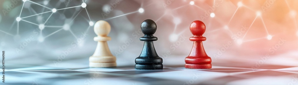 Three chess pawns in contrasting colors, symbolizing strategy and ...