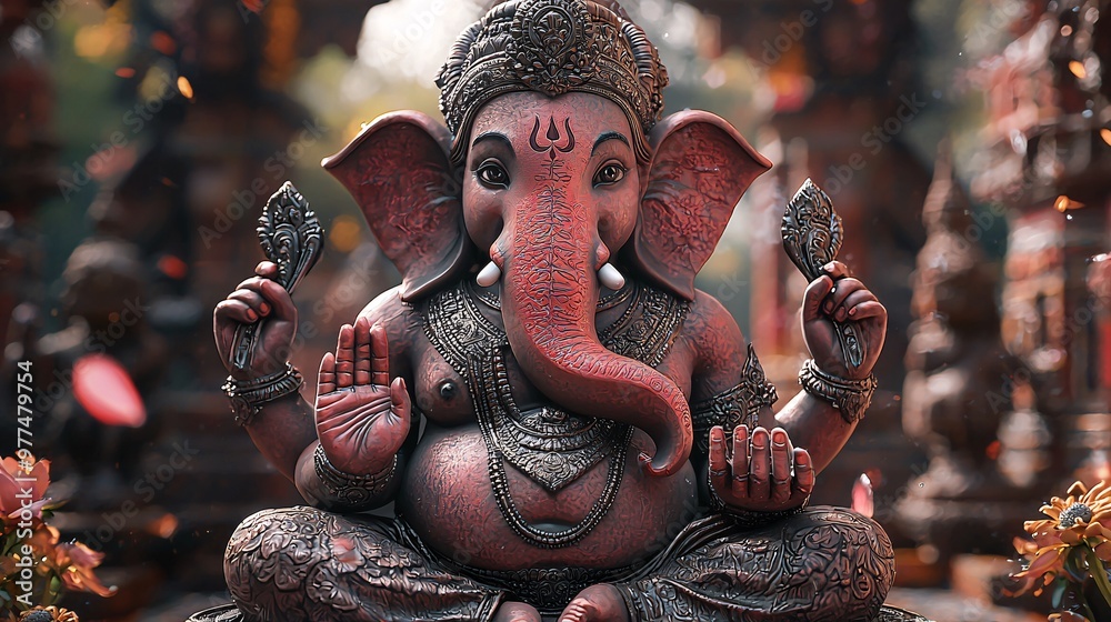 Render a 3D image of Ganesh blessing children with an affectionate ...
