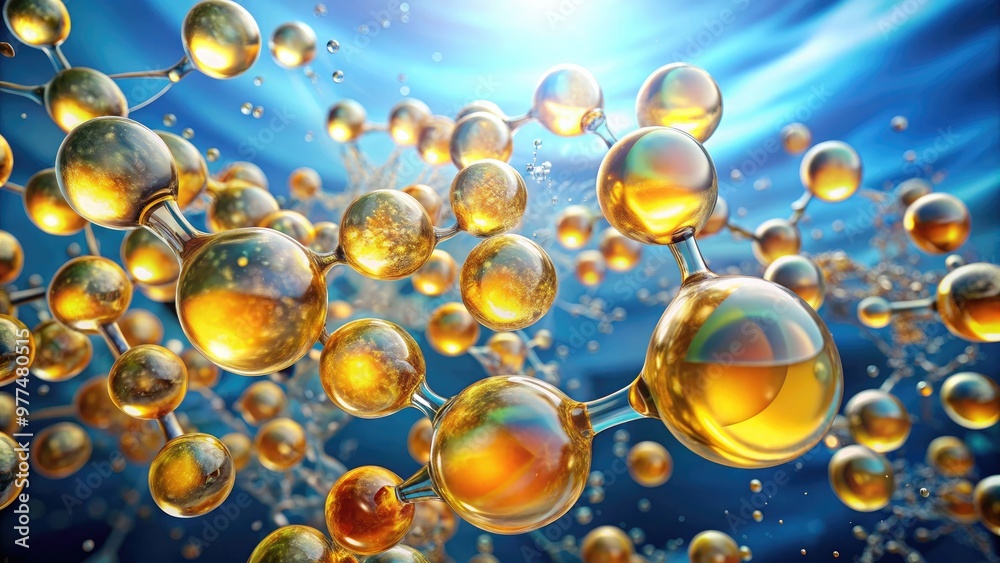 Microscopic illustration of unsaturated fatty acid molecules, omega-3 ...