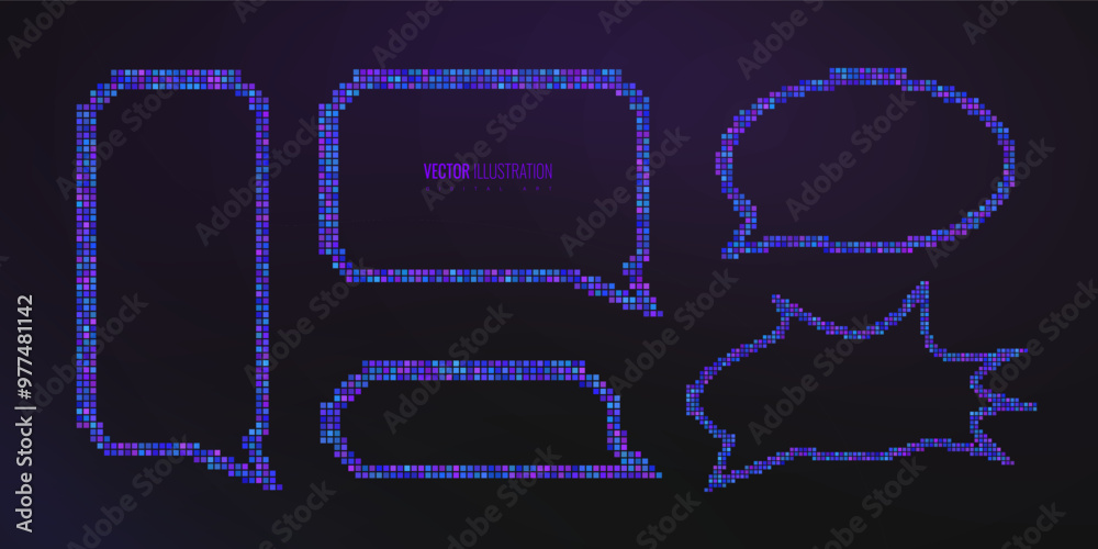 Pixel speech bubbles in 8-bit style. Set elements for retro game UI ...