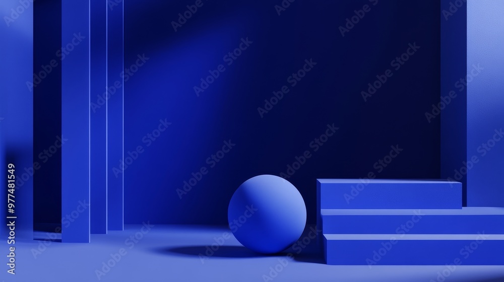 Using blue 3D shapes, we created an abstract wallpaper with copy-space ...