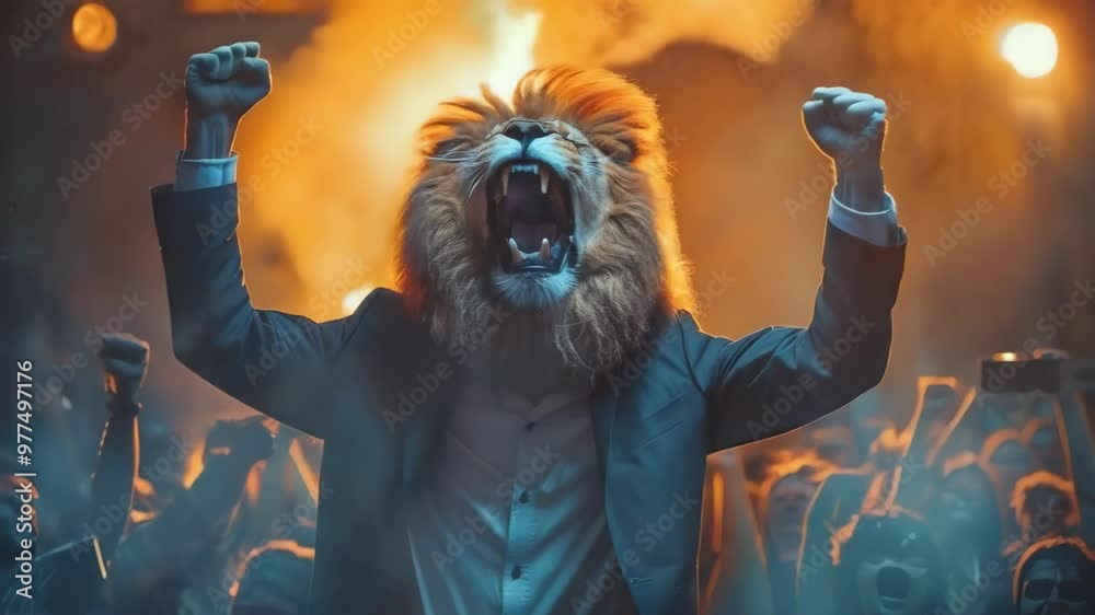 video of A joyful and confident individual adorned with the head of a ...