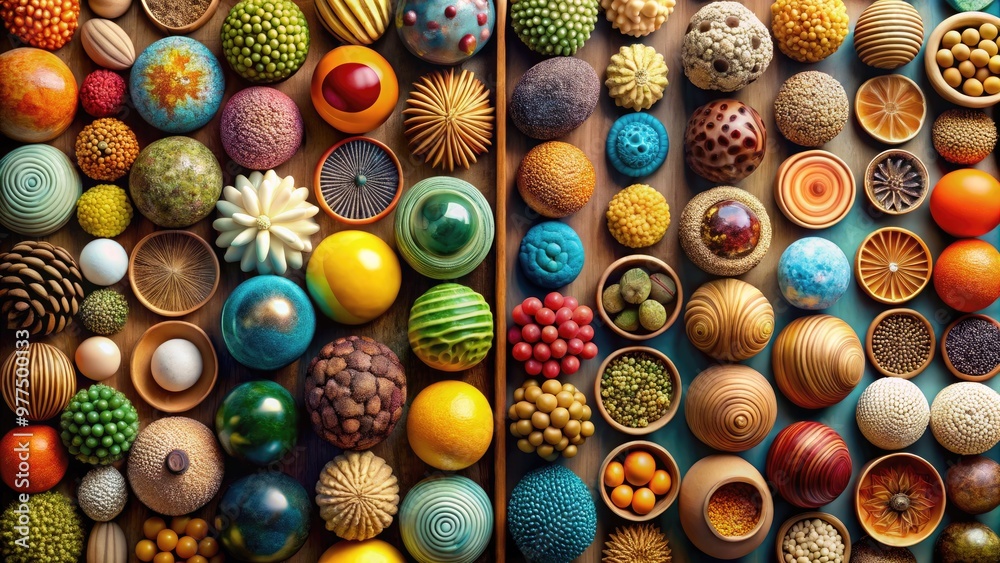 Side-by-side arrangement of identical objects with varying colors ...