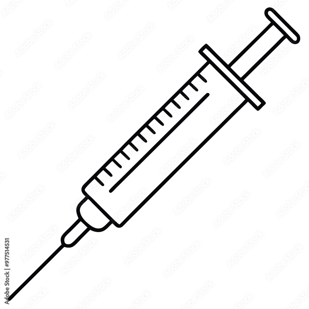 Medical Syringe needle injector line art vector illustration isolated ...