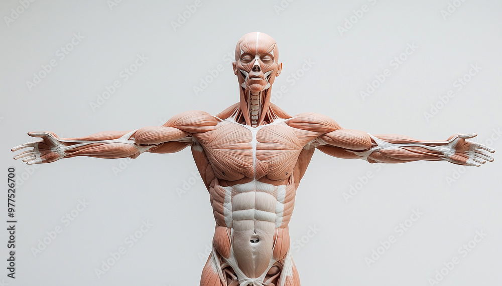 Human anatomy showing muscles and tendons revealed in 3D detail. Stock ...
